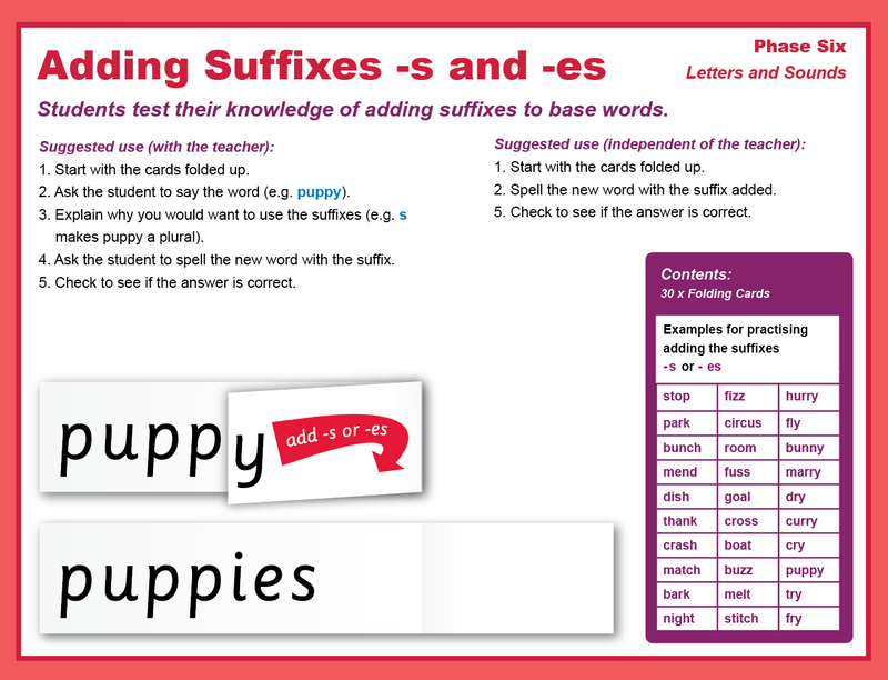 Letters and Sounds Suffix Strips -s & -es – Smart Kids Australia